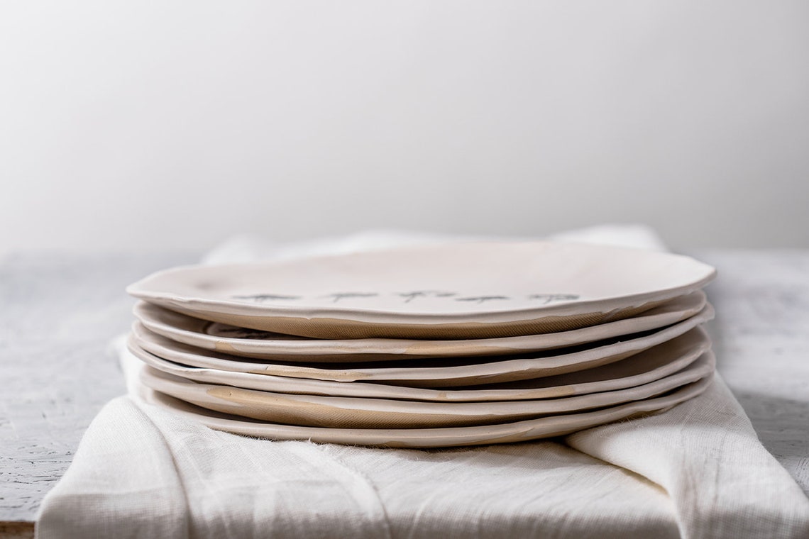 Set of 4 Ceramic White Plates Pottery Dinner Plates | Etsy