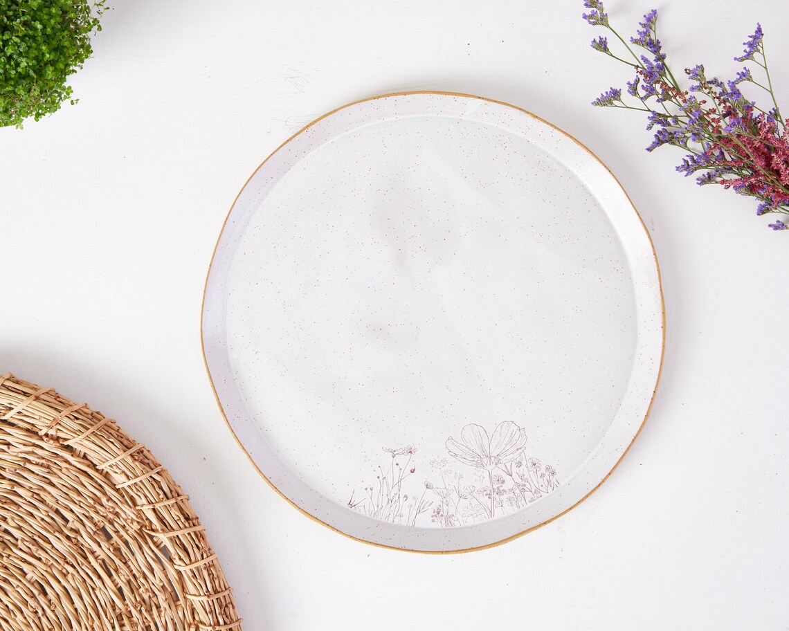 Extra Large White Ceramic Round Serving Platter, Ceramic Cake Plate ...