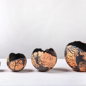 Small Orange & Black Rustic Ceramic Succulent Planter Pot, Boho Chic ...