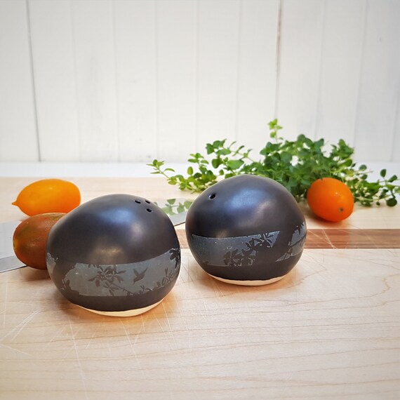 Handmade Ceramic Salt and Pepper Shakers Black Salt and | Etsy
