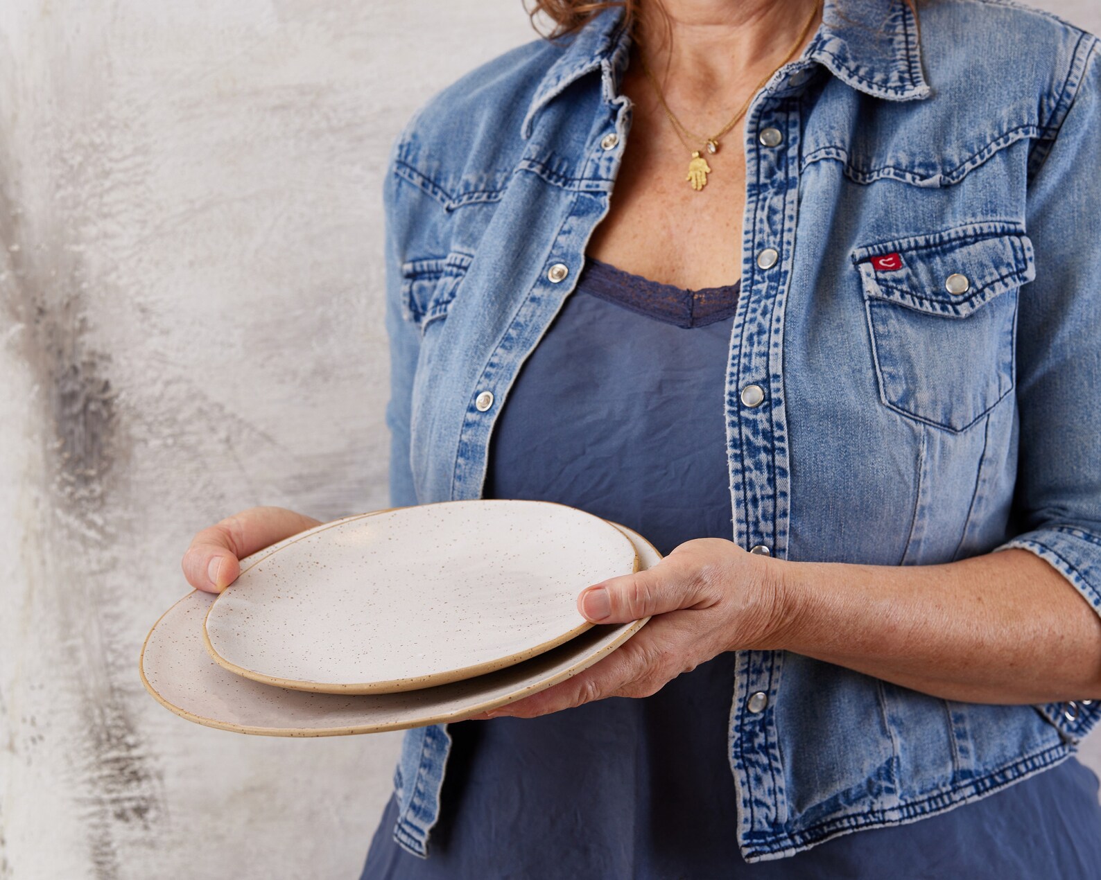 Off White Handmade Ceramic Dinnerware Set for One, Large Dinner Plate ...