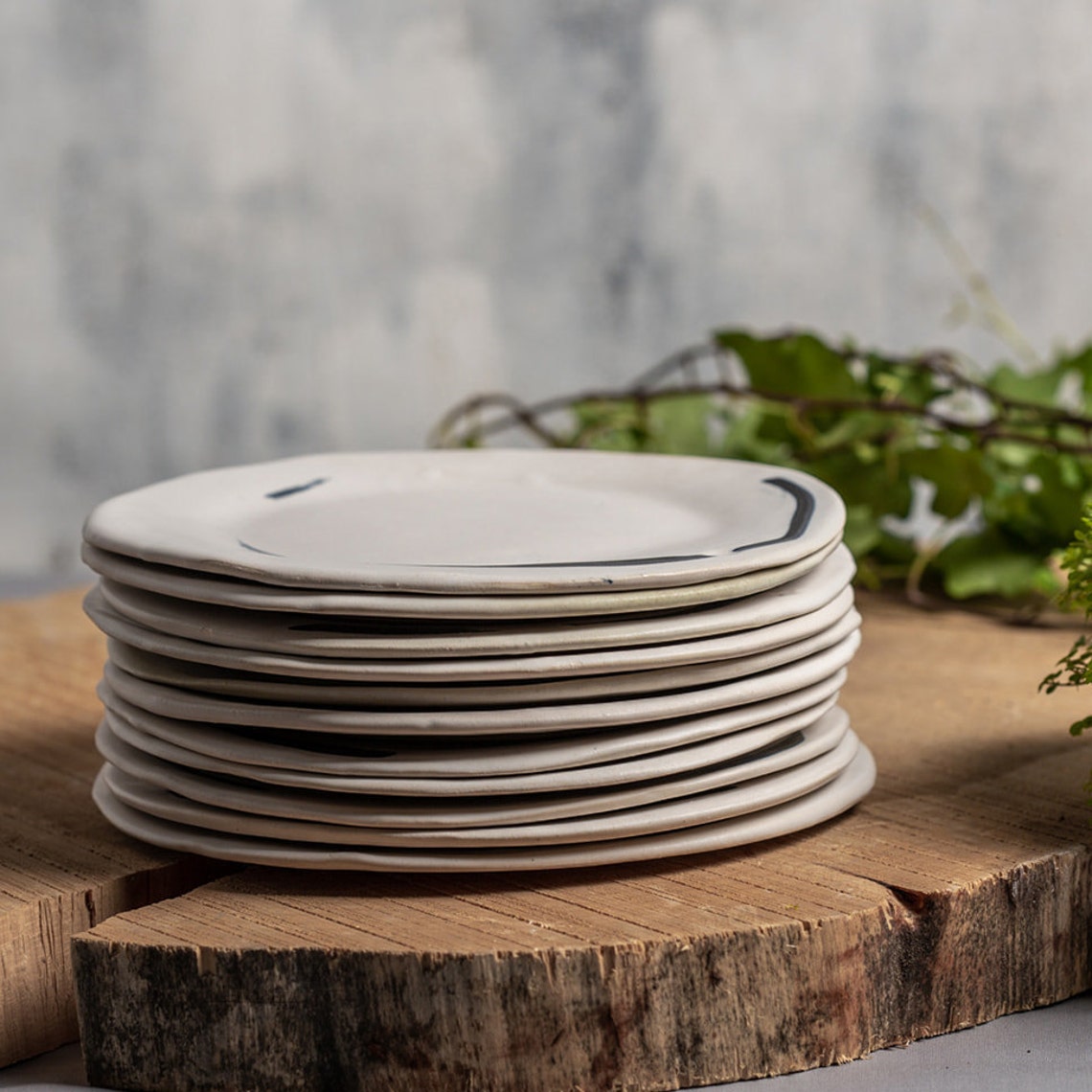 Set of 4 White Handmade Decorated Ceramic Salad Plates | Etsy