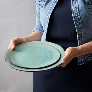 Turquoise Ceramic Dinnerware Set for One - Dinner Plate, Salad Plate ...
