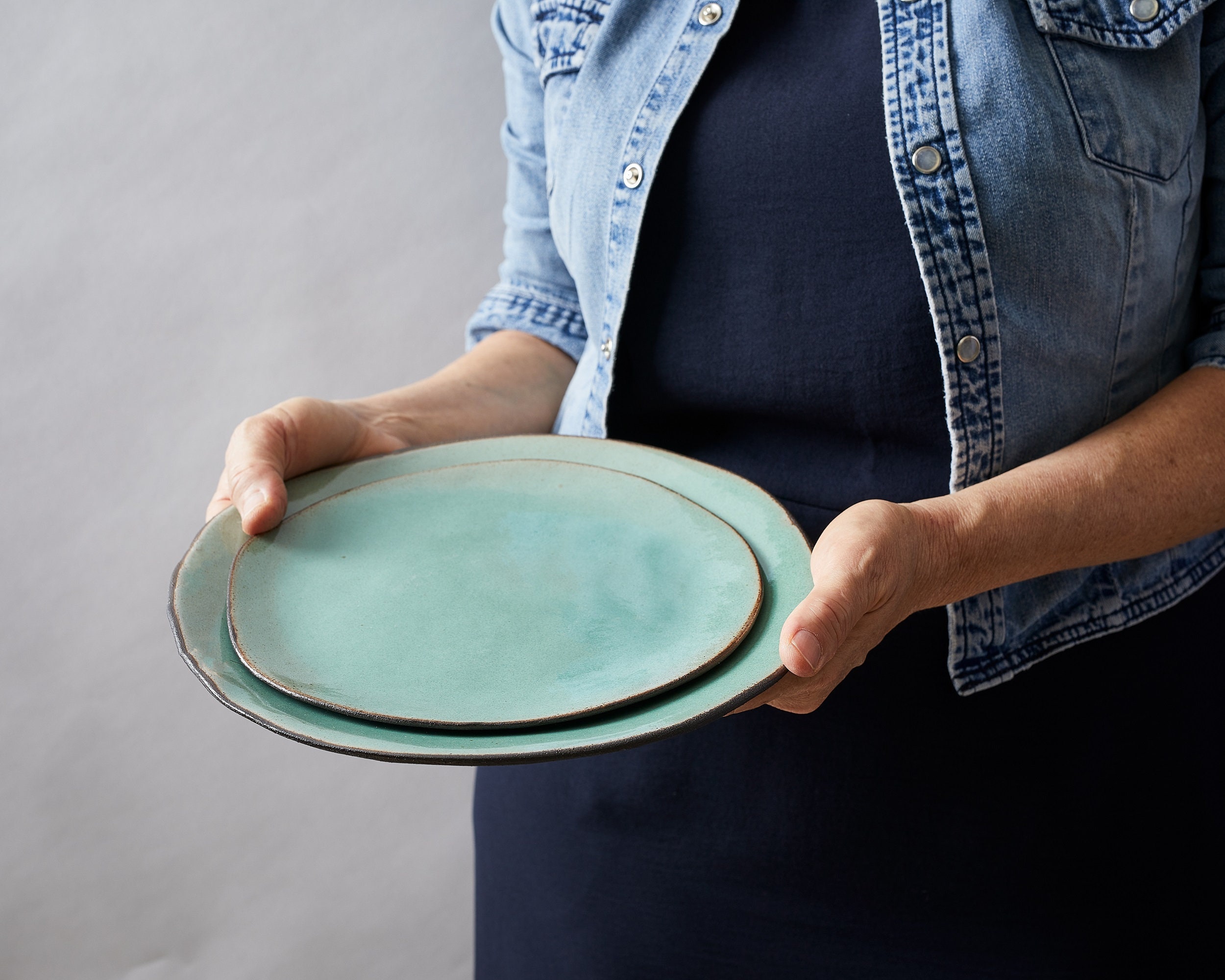 Turquoise Ceramic Dinnerware Set for One Dinner Plate Salad - Etsy