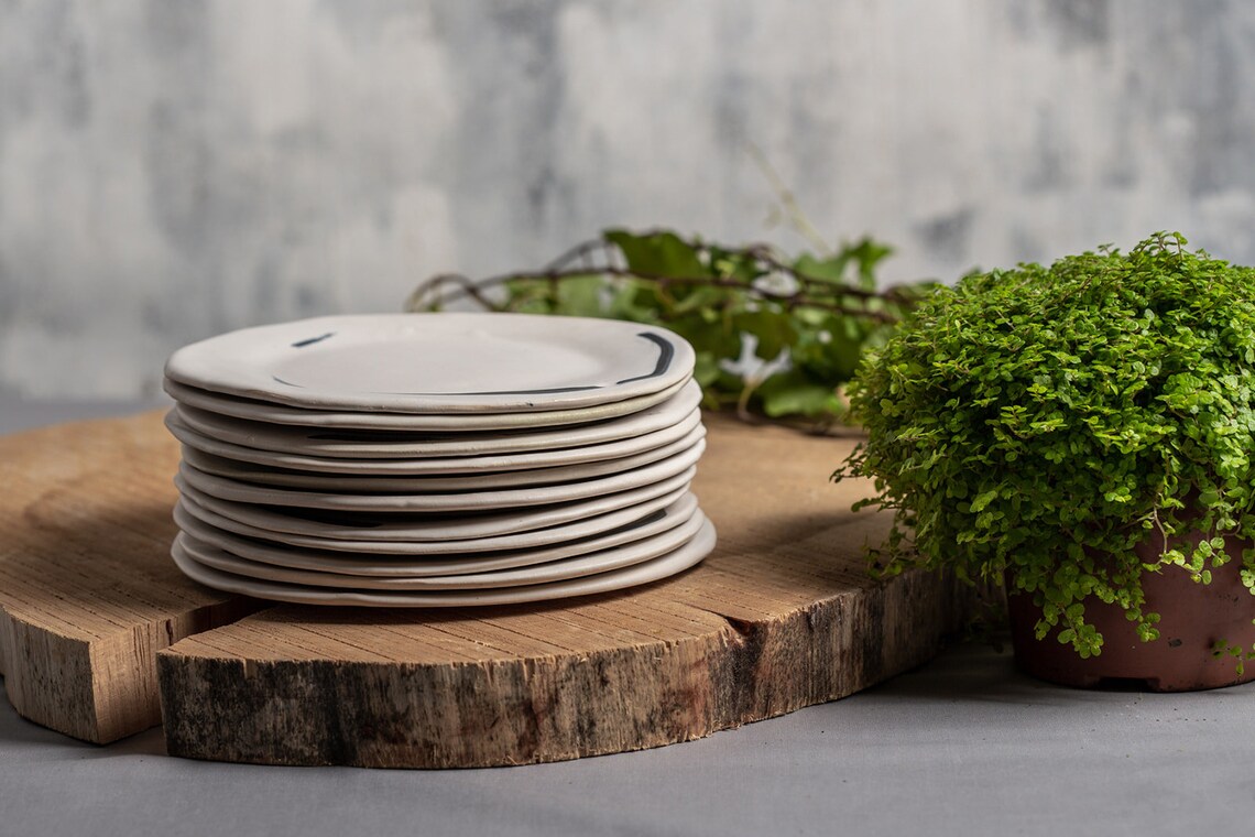 2 Black and White Ceramic Modern Handmade Salad Plates Modern | Etsy