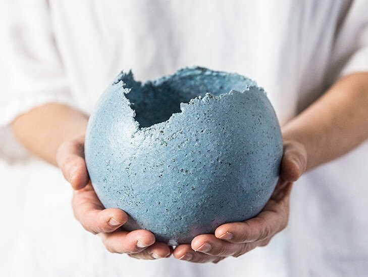 Set of 3 Light Blue Ceramic Indoor Planters Living Room | Etsy