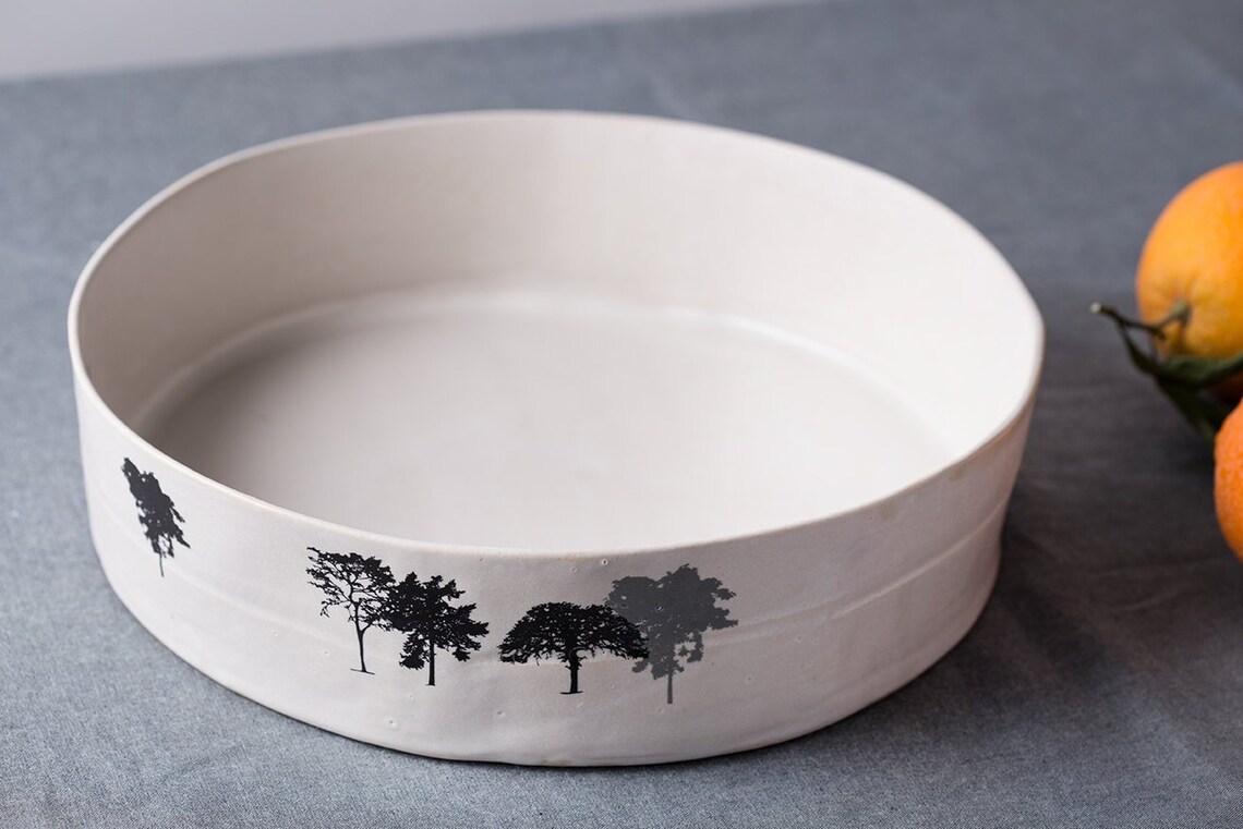 Large Round White Ceramic Baking Dish Oven to Table Serving - Etsy