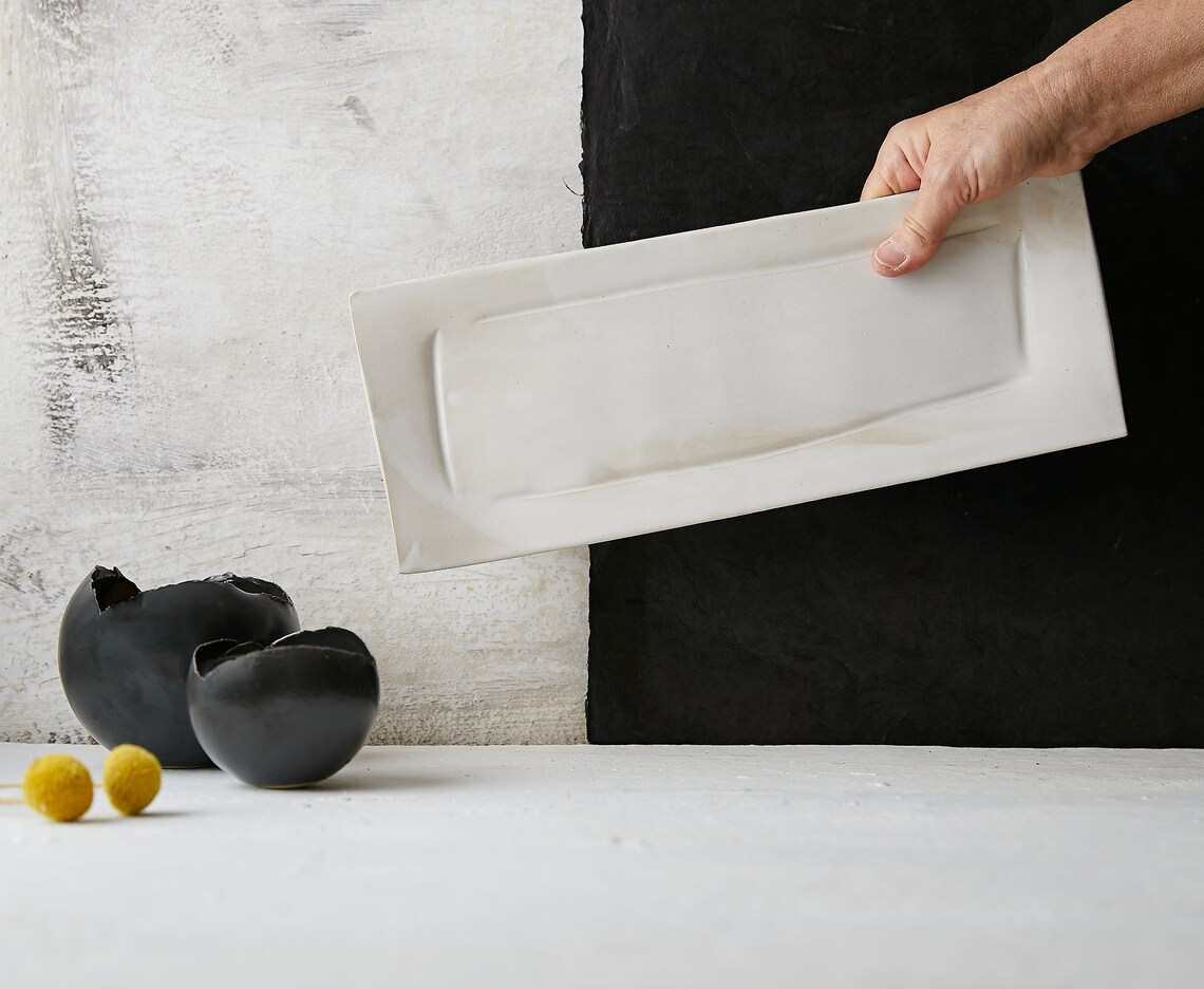 Ceramic White Large Rectangular Serving Platter Cake Serving | Etsy