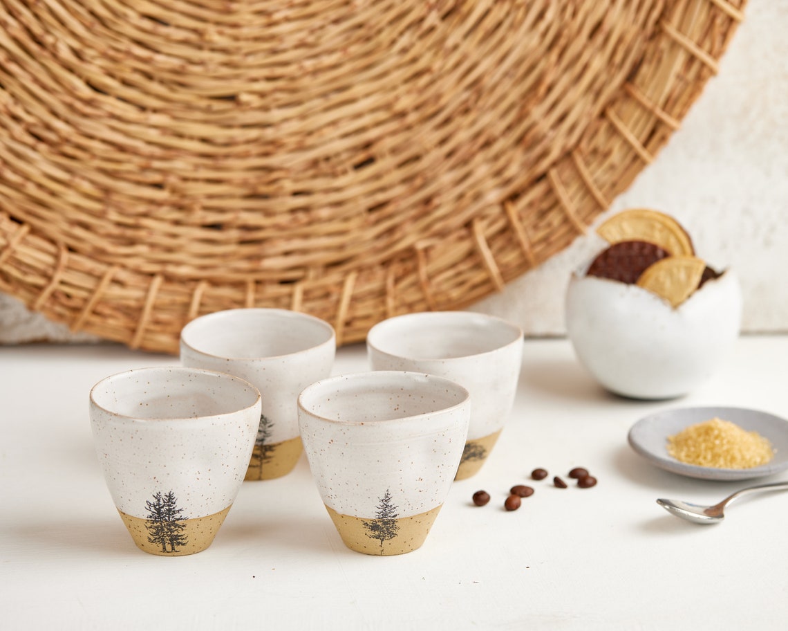 Set of TWO Handmade Rustic White Pottery Espresso Tumblers - Etsy