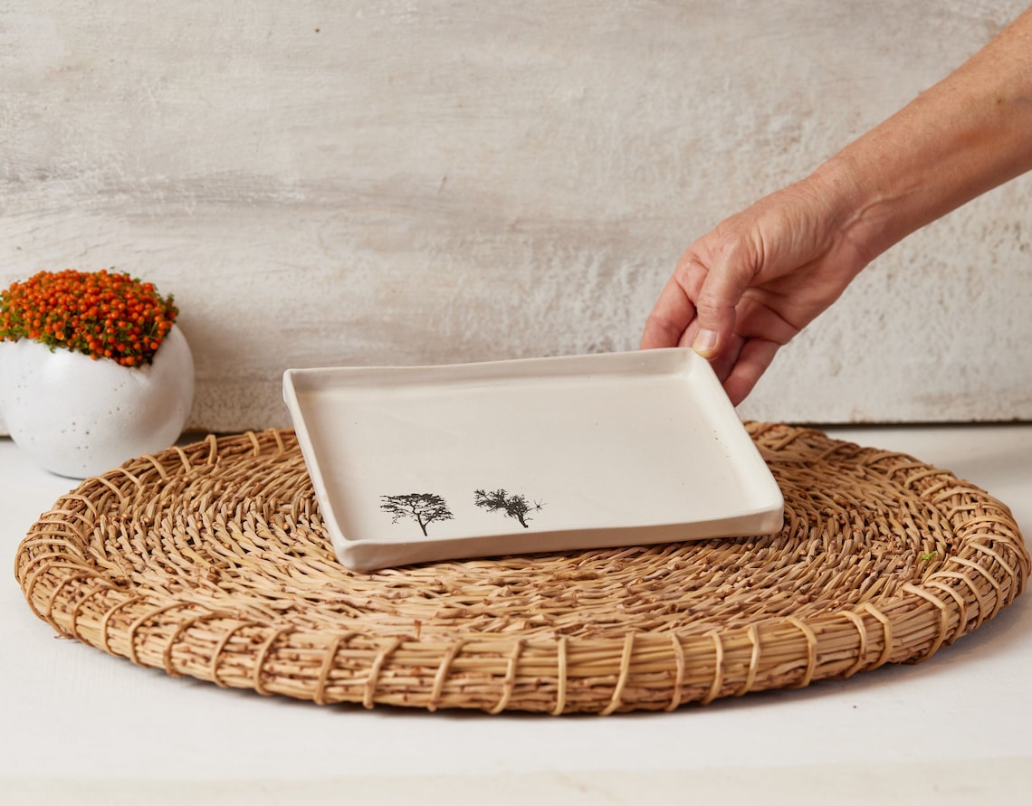 White Rectangle Ceramic Tray With High Rim Handmade Modern - Etsy UK