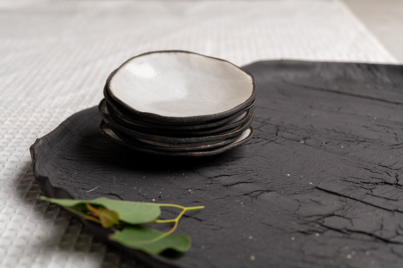 Handmade Abstract Black & White Platter and Plates Serving Set, Large ...