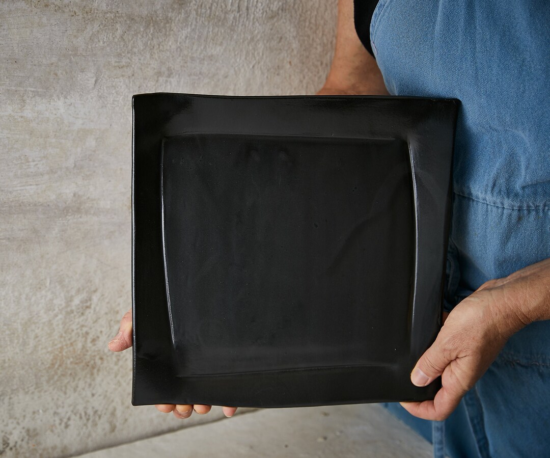 Large Square Ceramic Black Platter, 12.2" Pottery Serving Tray ...