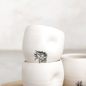 Set of 4 White Ceramic Cups With Tree Decals | Ceramic Espresso Cup ...