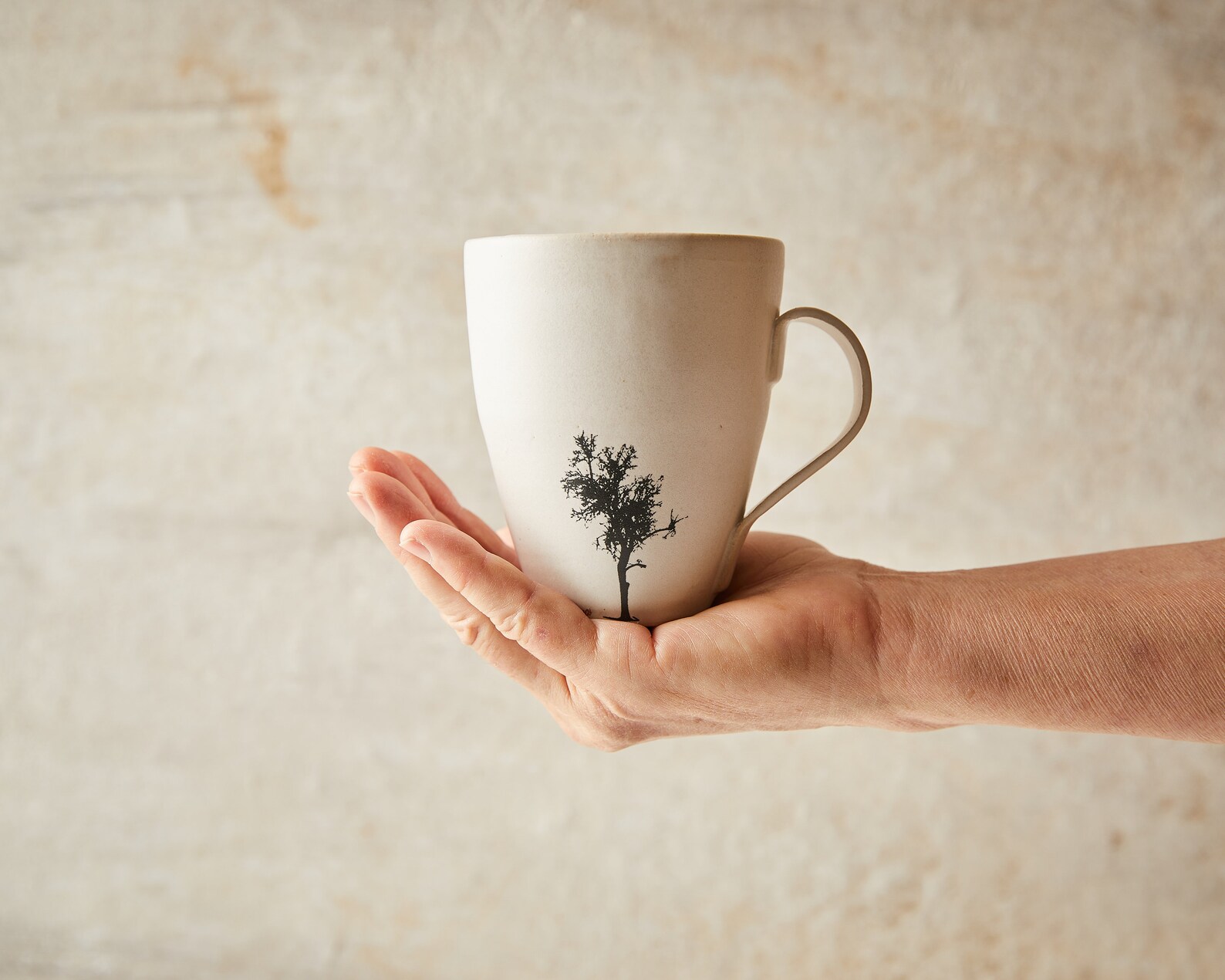 2 White Ceramic Mugs With Tree Decals OOAK Set of TWO - Etsy