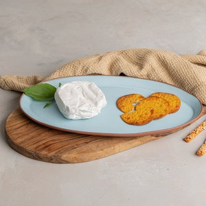 Ceramic Large Turquoise 13.5" Long Oval Platter, Rustic Handmade ...