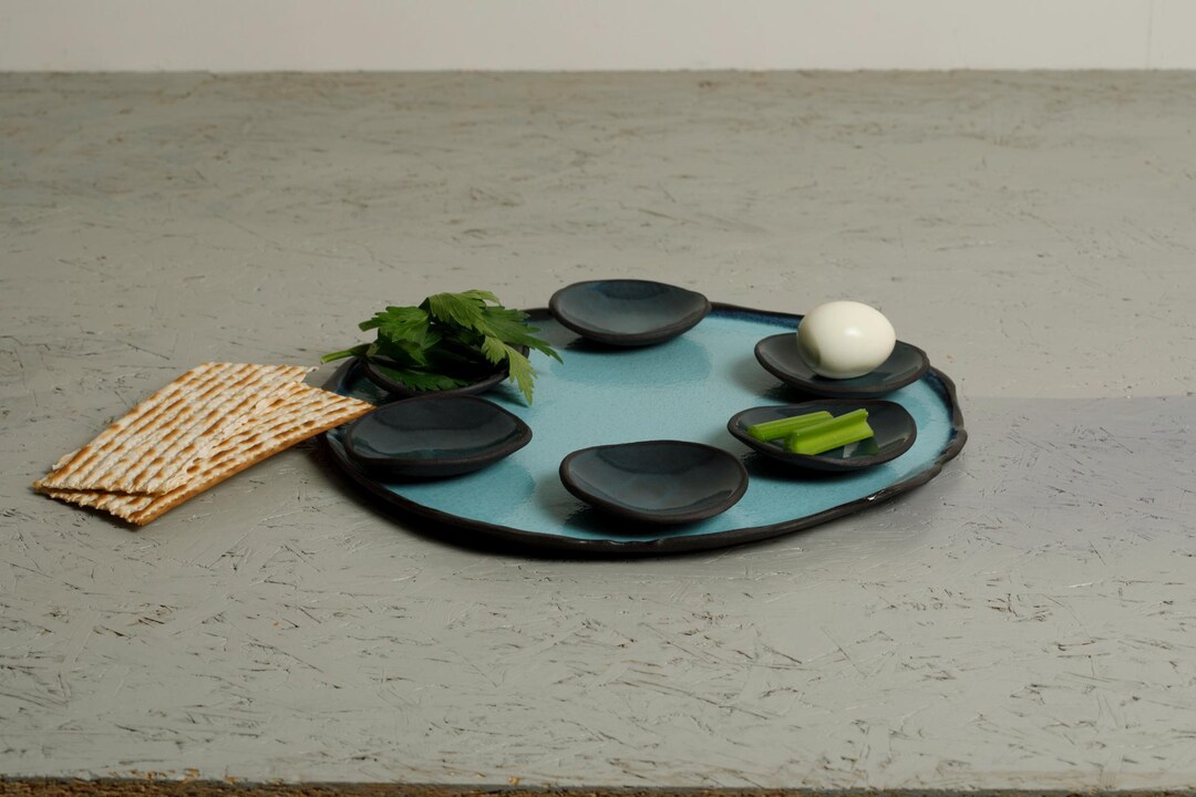 Handmade Turquoise Pottery Seder Plate, Ceramic Passover Plate, Jewish ...