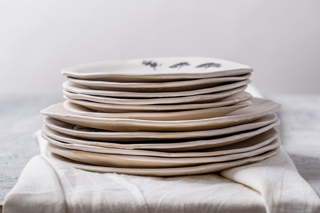 Set of 4 Ceramic White Plates, Pottery Dinner Plates - Etsy