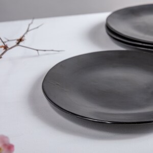 4 Black Ceramic Plates | Set of 4 Pottery Dinner Plates | Minimalist ...