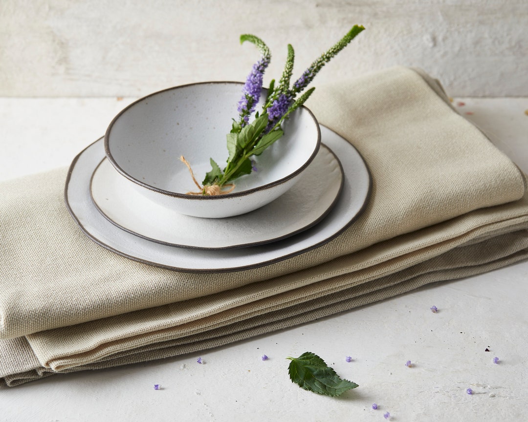 White and Black Modern Handmade Dinnerware Set - Large Dinner Plate ...