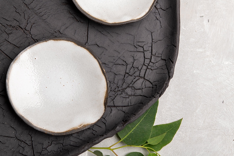 Handmade Abstract Black & White Platter and Plates Serving Set, Large ...