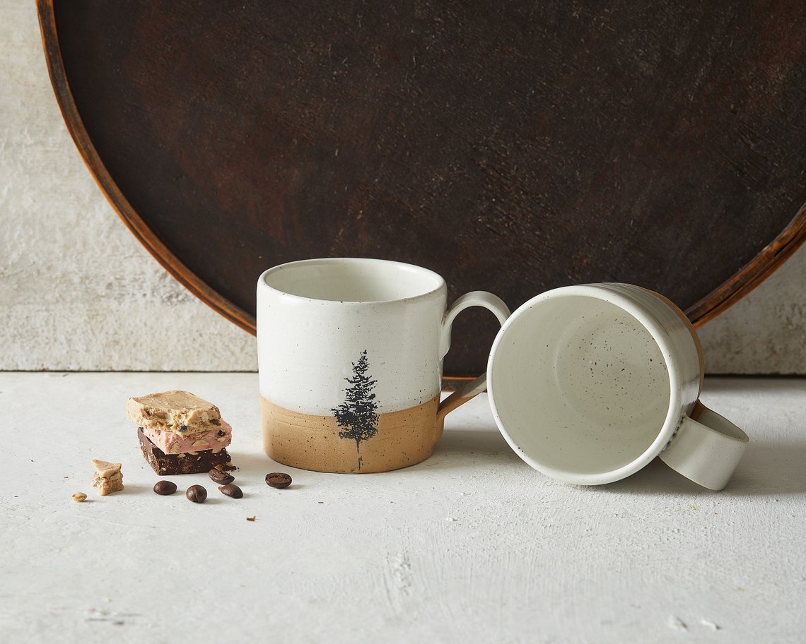 Set of 2 White Ceramic Mugs Pottery Handmade Coffee Mugs Set | Etsy