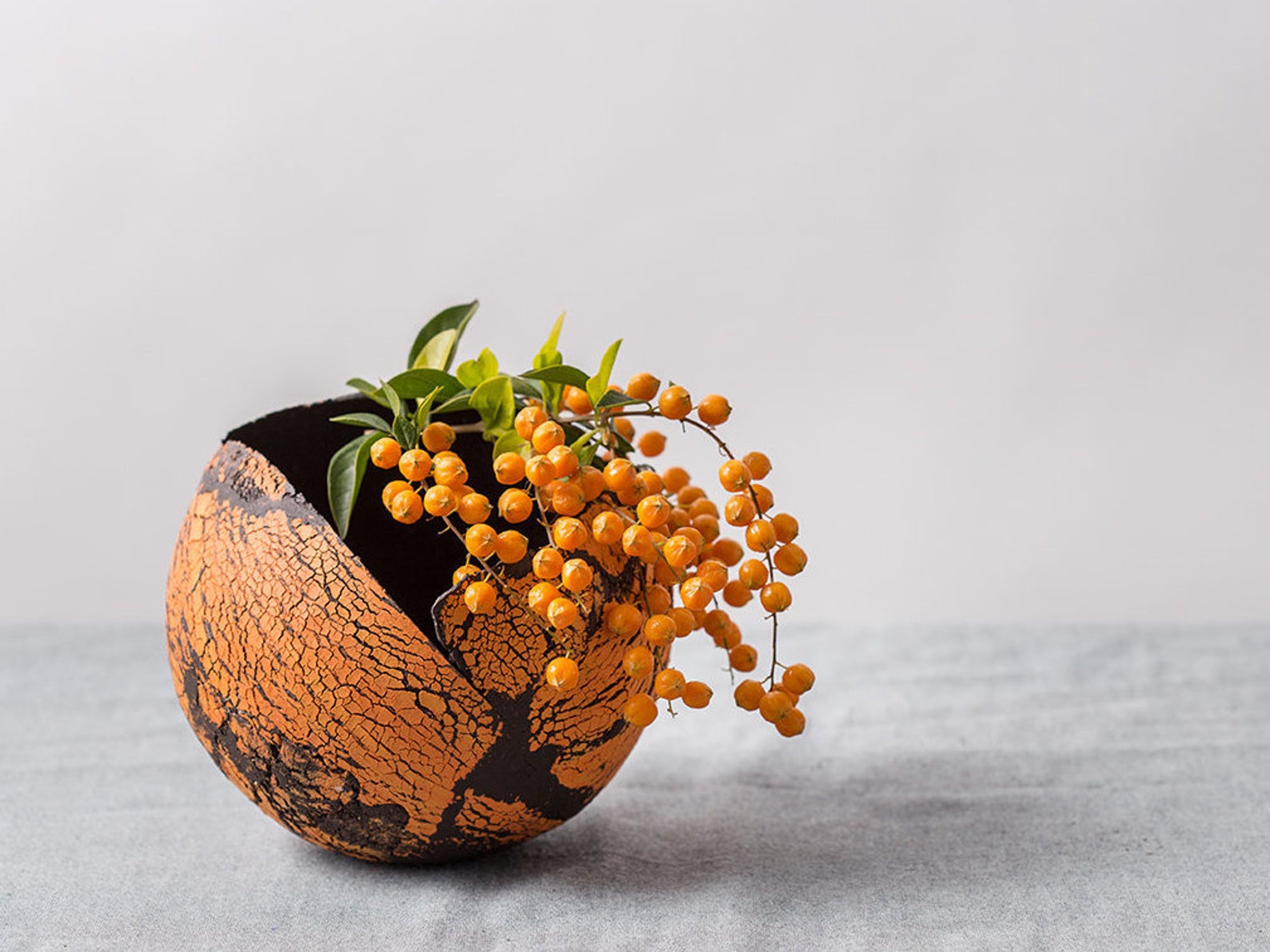 Small Orange & Black Rustic Ceramic Succulent Planter Pot | Etsy