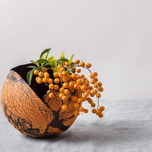 Small Orange & Black Rustic Ceramic Succulent Planter Pot, Boho Chic ...