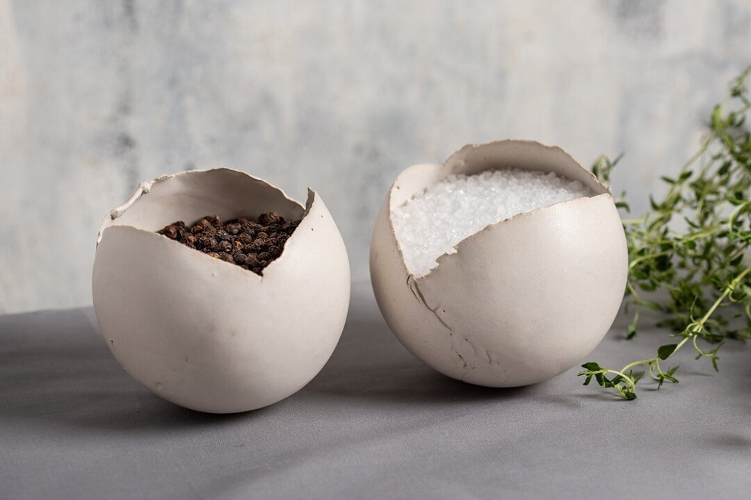 Set of 2 Small Condiment Bowls, Contemporary Salt and Pepper Shakers ...