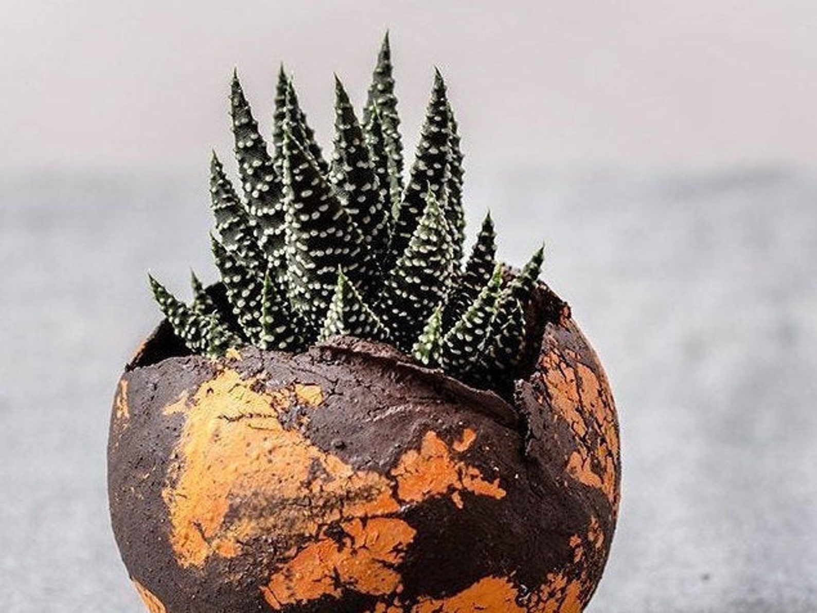 Small Orange & Black Rustic Ceramic Succulent Planter Pot | Etsy