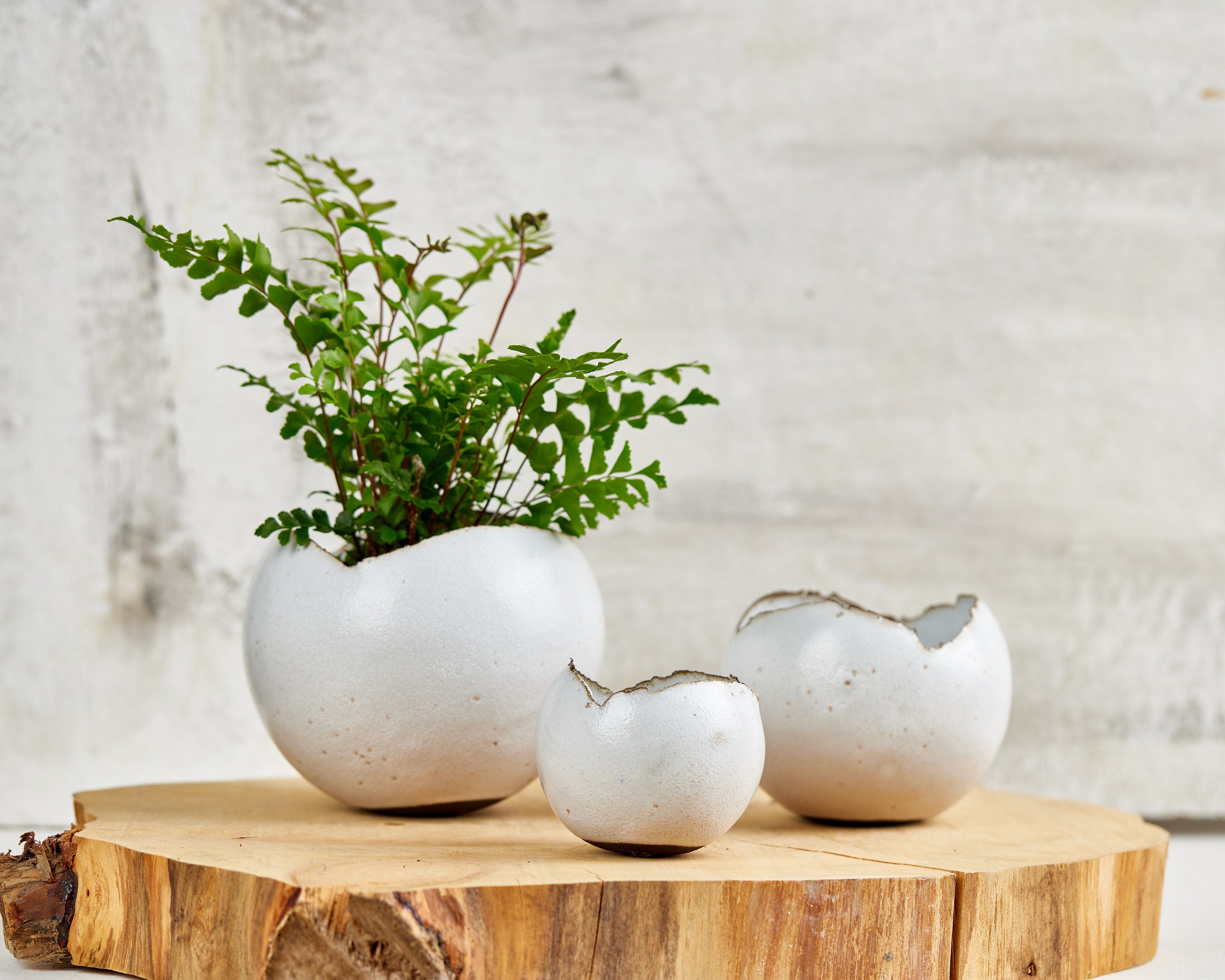 Set of 3 Handmade Shiny White Ceramic Planters, Wedding Gift, Unique ...