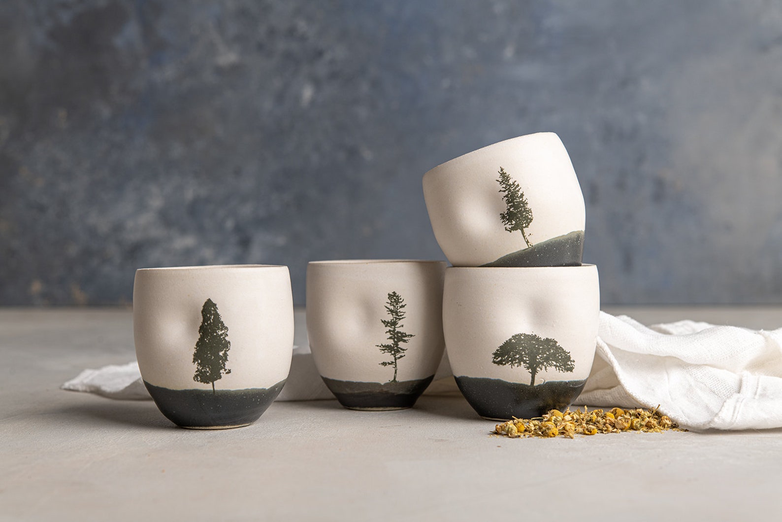 Set of TWO Black and White Ceramic Tea Cups Without Handle, Handmade ...