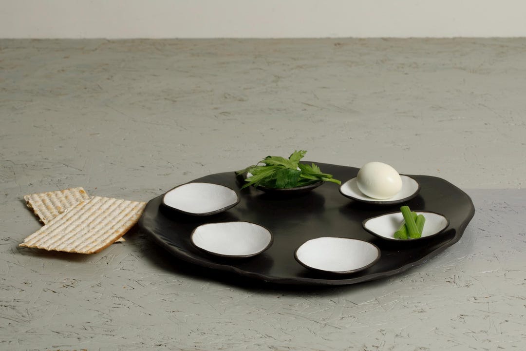 Handmade Black and White Modern Pottery Seder Plate, Ceramic Passover ...