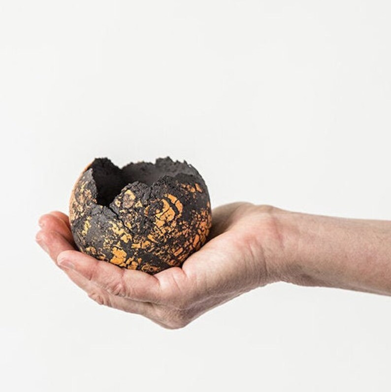 Small Orange & Black Rustic Ceramic Succulent Planter Pot | Etsy