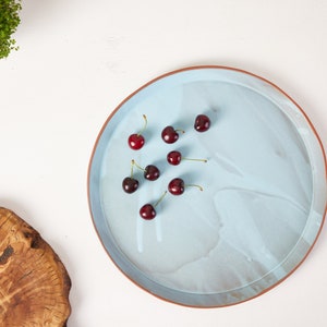 Extra Large Light Blue Round Serving Platter, Decorative Round Plate ...