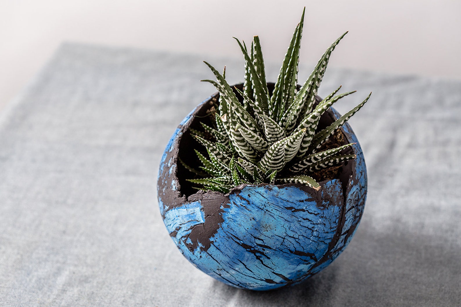 Set of 2 Medium Blue and Black Ceramic Planters, Set of Contemporary ...