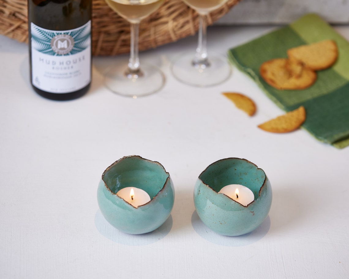 Turquoise Ceramic Votive Candle Holder Eclectic Bohemian - Etsy