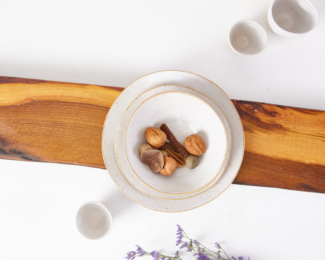 Off White Handmade Ceramic Dinnerware Set for One Large - Etsy