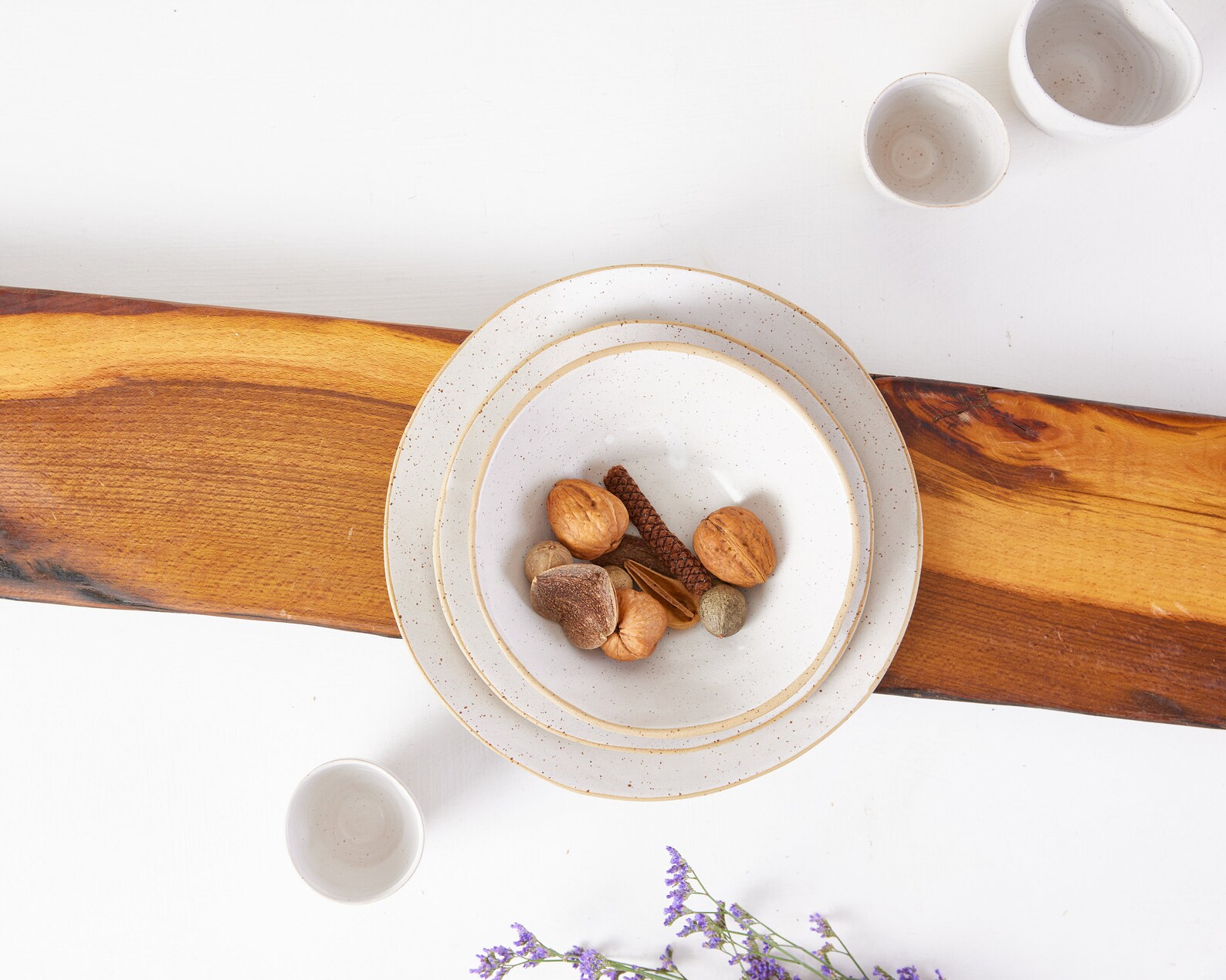 Off White Handmade Ceramic Dinnerware Set for One, Large Dinner Plate ...