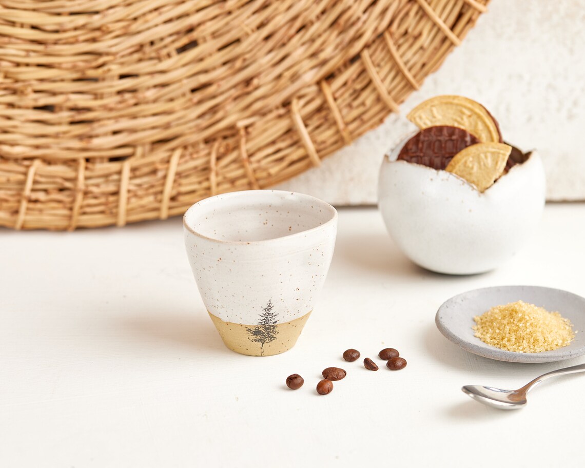 Set of TWO Handmade Rustic White Pottery Espresso Tumblers - Etsy