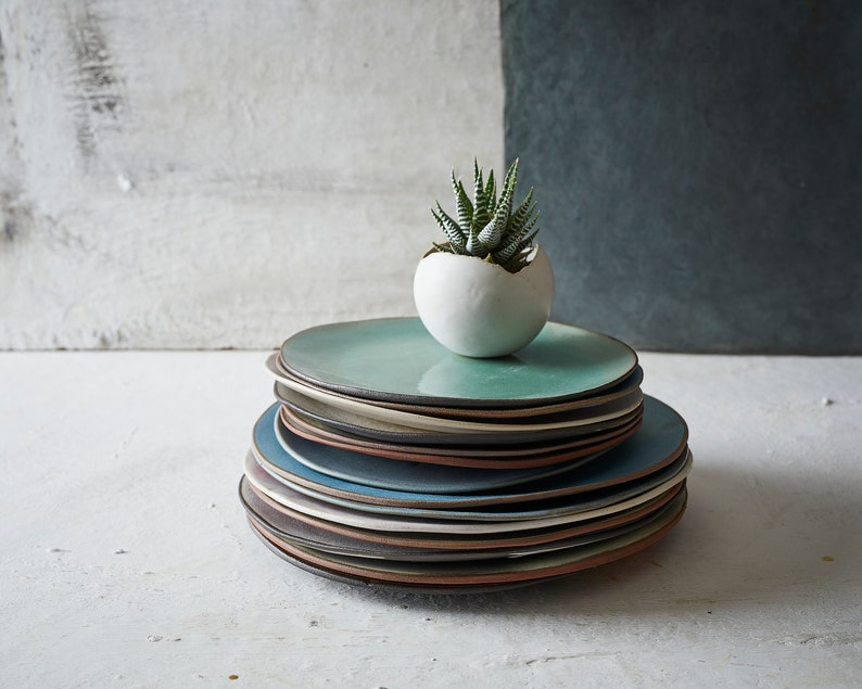 Turquoise Ceramic Dinnerware Set for One Dinner Plate Salad - Etsy