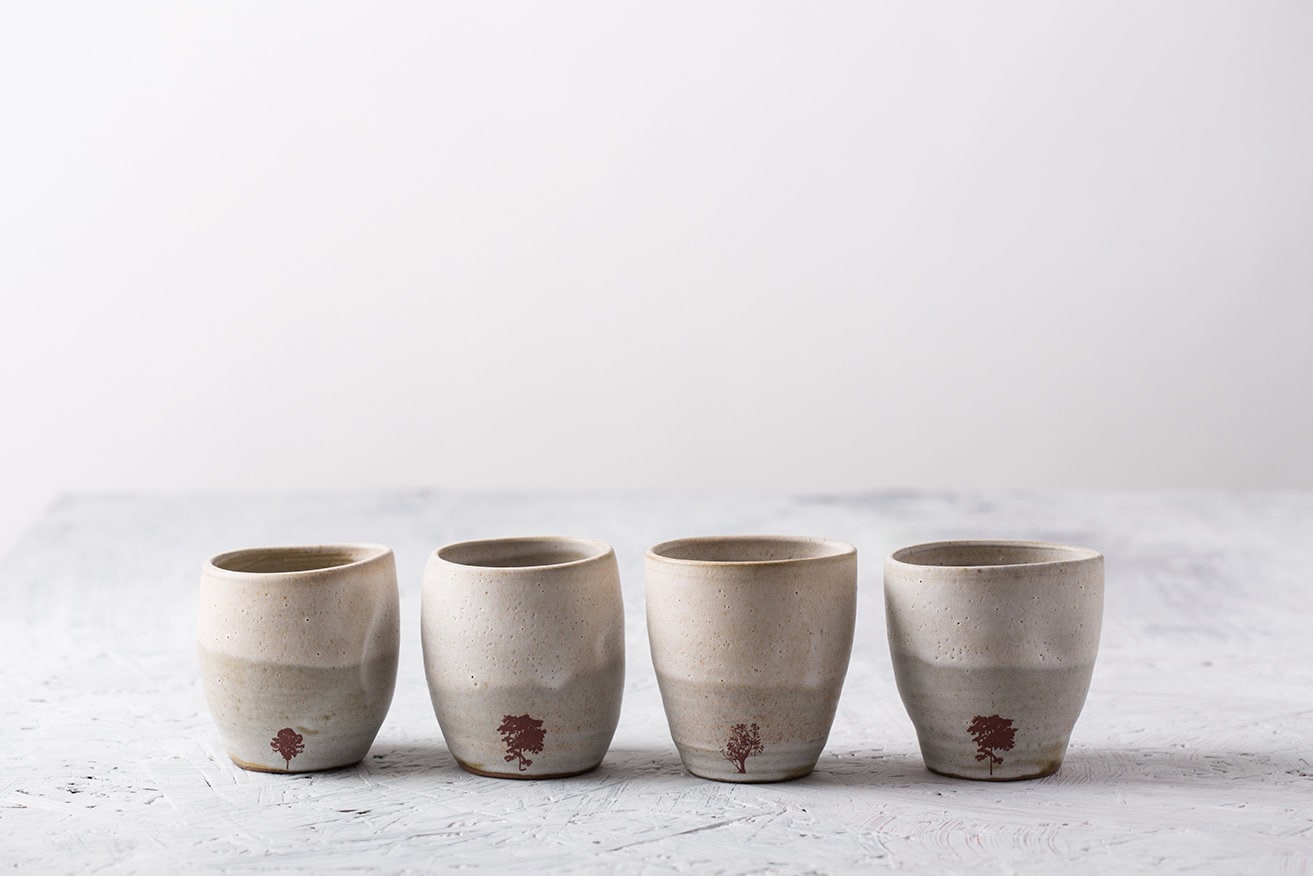 Set of 2 Beige Ceramic Cups Modern Tea Cups Set 8.5 oz Small | Etsy