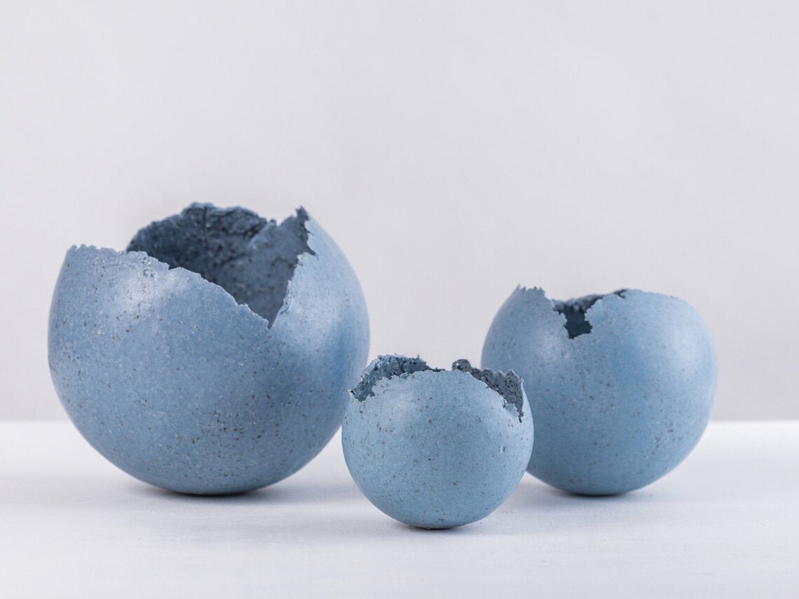 Set of 3 Light Blue Ceramic Indoor Planters Living Room | Etsy