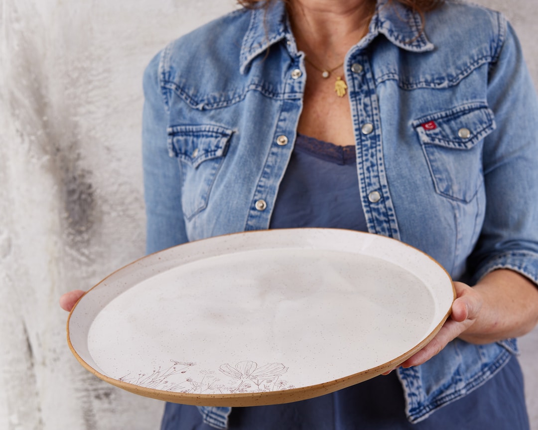 Extra Large White Ceramic Round Serving Platter, Ceramic Cake Plate ...