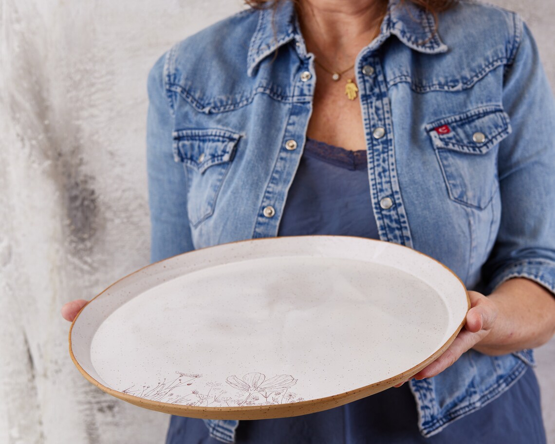 Extra Large White Ceramic Round Serving Platter, Ceramic Cake Plate ...