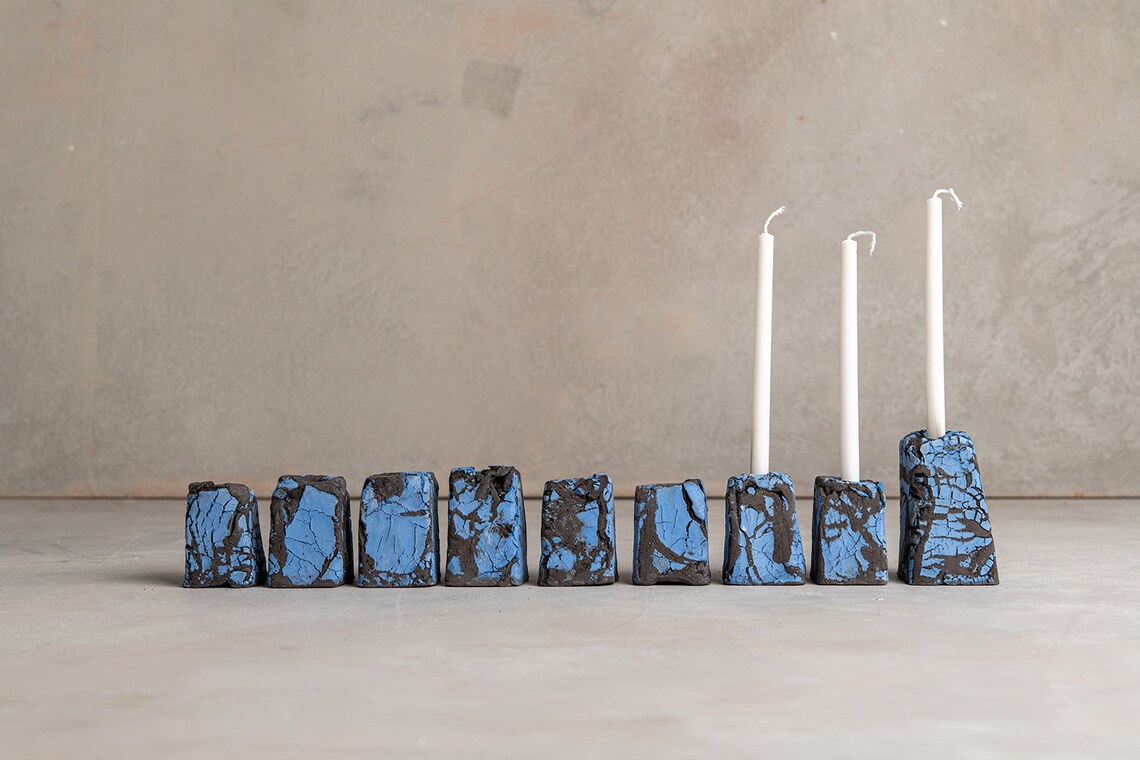 Handmade Modular Pottery Blue and Black Jewish Hanukkiah - Etsy