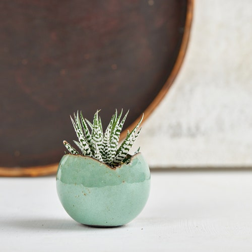 Medium Turquoise Ceramic Planter for Succulent or Plants With - Etsy