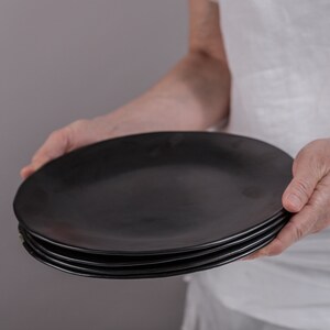 4 Black Ceramic Plates | Set of 4 Pottery Dinner Plates | Minimalist ...