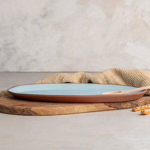 Ceramic Large Turquoise 13.5" Long Oval Platter, Rustic Handmade ...