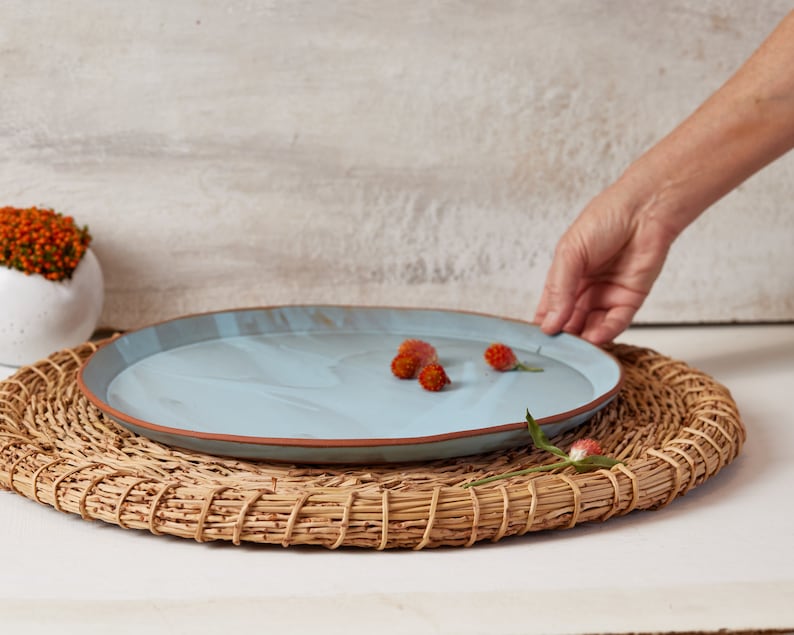 Extra Large Turquoise Round Serving Platter, Ceramic Cake Plate ...