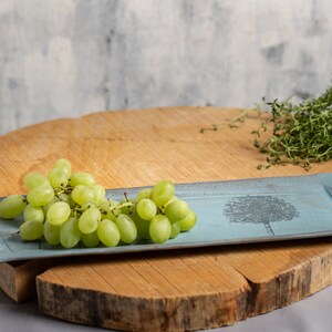 Ceramic Rectangular Tray, Light Blue Cake Platter With Tree Decals ...